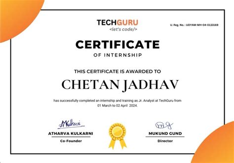 Chetan Jadhav On Linkedin Complition Of Internship At Techguru As Jr Analyst