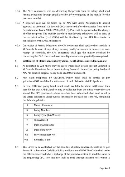 SOP Standard Operating Procedure For Handling APS Army Postal Service PLI Postal Life