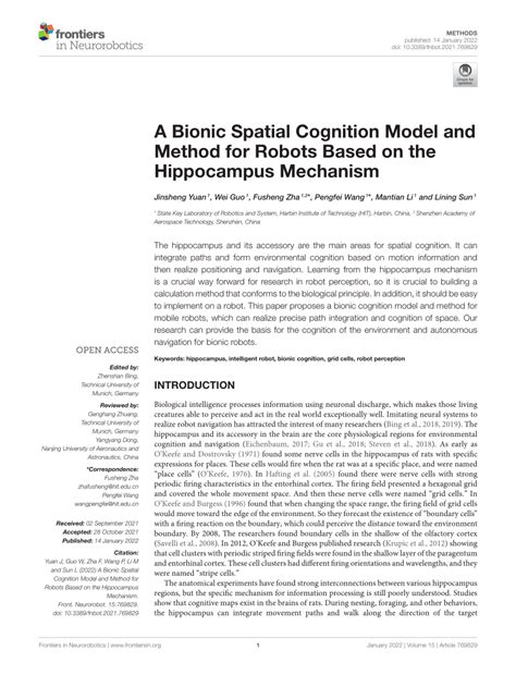 Pdf A Bionic Spatial Cognition Model And Method For Robots Based On
