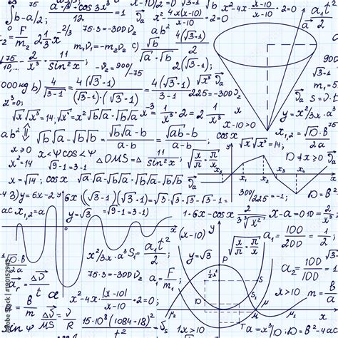 Mathematical Vector Seamless Pattern With Formulas Plots And Equations