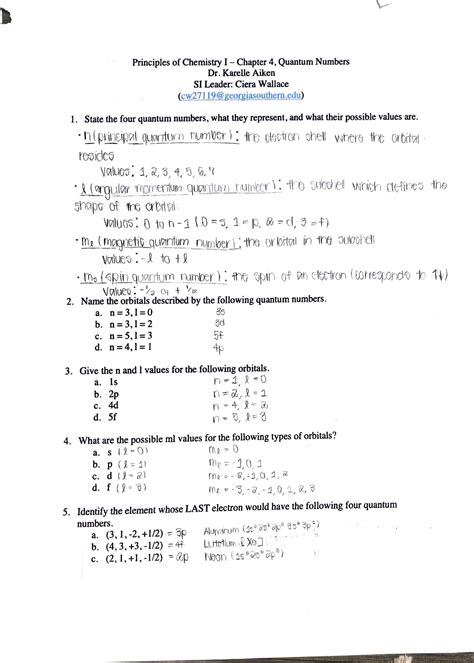 Ch4 Quantum Numbers Principles Of Chemistry I Chapter 4 Quantum