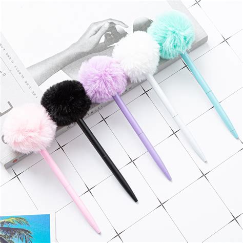 Cute Fluffy Ball Top Penst Penfeather Pencolorful Fluffy Ball Pen For Easter And Party