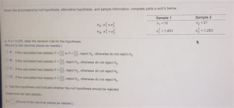 solved given the accompanying null hypothesis alternative