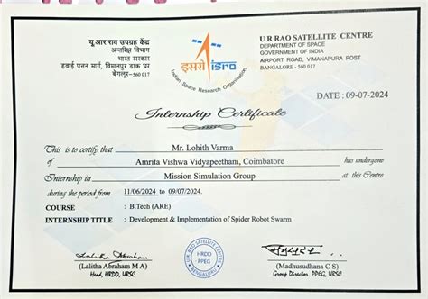 Lohith Varma Gandham On Linkedin Internship Isro Robotics