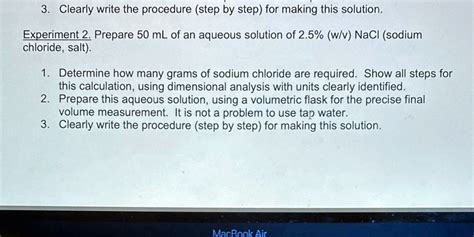 Solved Experiment 2 Preparation Of 50 Ml Aqueous Solution Of 2 5 W