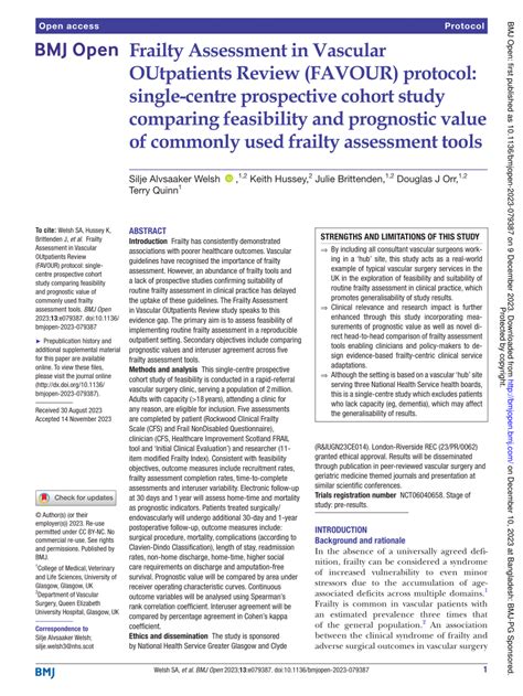 Pdf Frailty Assessment In Vascular Outpatients Review Favour