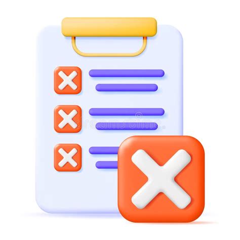 3d Paper Clipboard Holder With Wrong Checklist Stock Vector