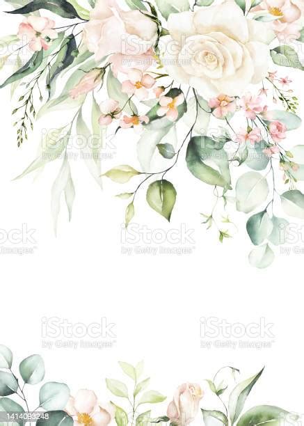 밝은 복숭아 색상 홍당무 흰색 분홍색 생생한 꽃 금 요소 녹색 잎이있는 수채화 꽃다발 꽃다발 테두리 화환 프레임 Invitational에 대한 스톡 벡터 아트 및 기타