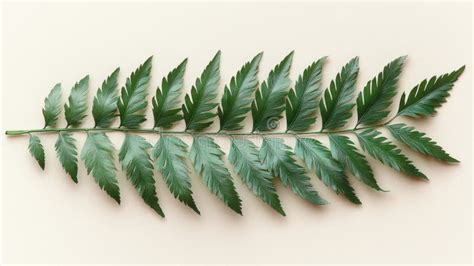 Stunning Green Fern Leaf Showcases Its Delicate Fronds Arching Naturally Against Clean White