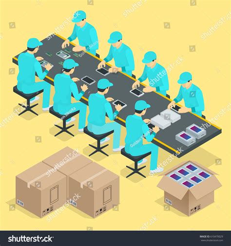 Factory Manual Assembly Line Works Conveyor Stock Vector Royalty Free 610470029 Shutterstock