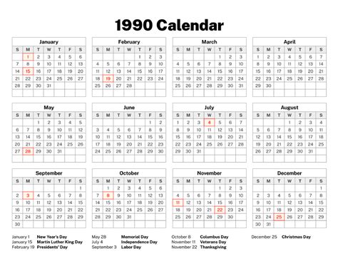 1990 Calendar Old Calendars