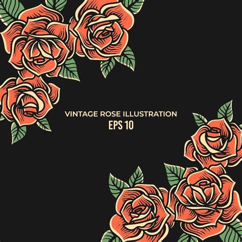 손으로 그린 빈티지 장미 그림 프리미엄 벡터