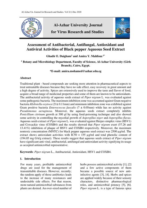 Pdf Assessment Of Antibacterial Antifungal Antioxidant And Antiviral Activities Of Black