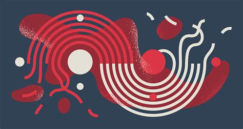 선과 원 추상현대 미술 구성 빨간색과 검은 색의 리듬 및 모션 디자인 장식이 있는 기하학적 예술적 벡터 배경 0명에 대한 스톡