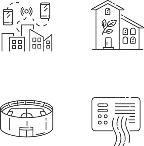 City Buildings Pixel Perfect Linear Icons Set Iot Sporting Drawing Vector Iot Sporting