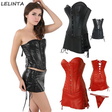 Lelinta Plus Size Gothic Pvc Faux Leather Corset With Skirt Corselet