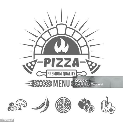 피자 메뉴 벡터 흑백 엠블럼 또는 라벨 벽돌 오븐과 흰색 배경에 고립 된 디자인 요소 화덕에 대한 스톡 벡터 아트 및 기타 이미지 화덕 피자 오븐 Istock