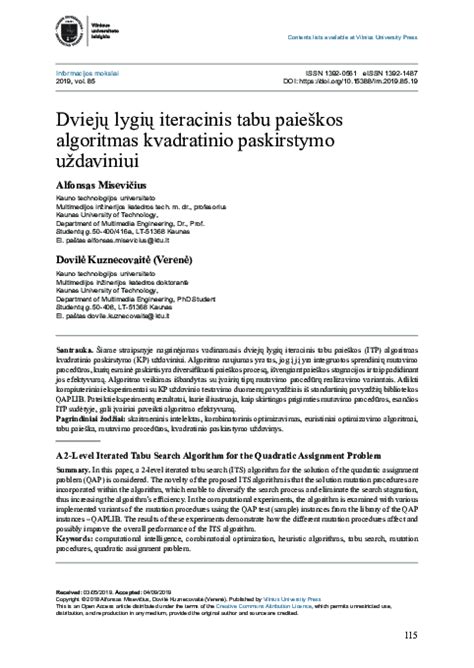Pdf A 2 Level Iterated Tabu Search Algorithm For The Quadratic