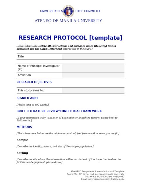 Research Protocol Template Guide Pdf Science Scientific Method