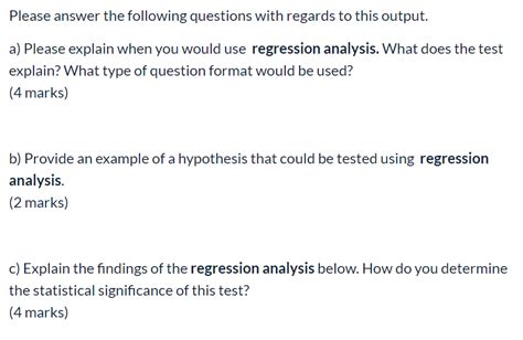 Solved The Following Data Is Output From A Regression Chegg