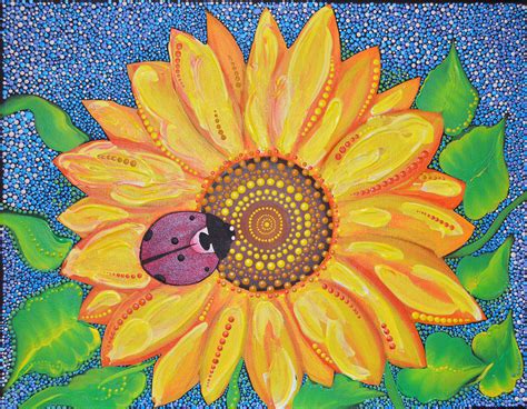 Sunflower Ladybug Dot Art Painting Painting By Olesea Arts Artmajeur