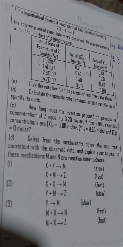 For A Hypothetical Chemical Reaction That Has The Stoichiometry 2x Y R