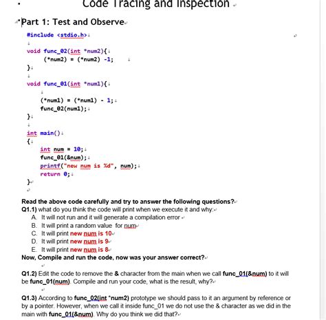 Solved Code Tracing And Inspection Art 1 Test And Observe