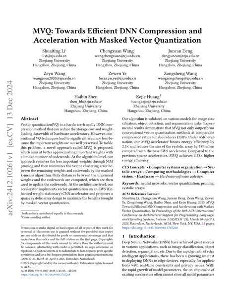 Pdf Mvqtowards Efficient Dnn Compression And Acceleration With Masked Vector Quantization