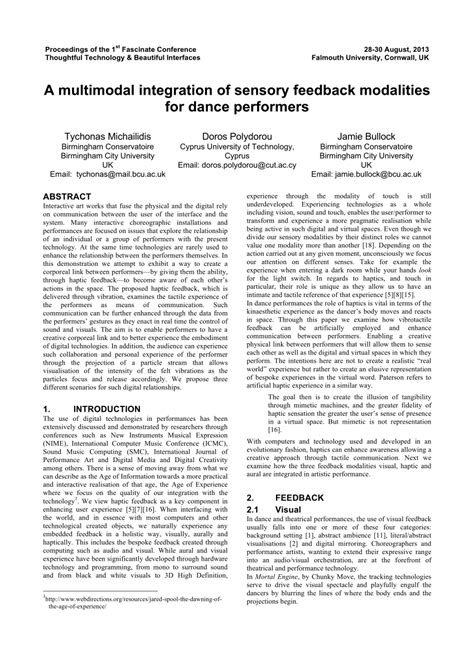 Pdf A Multimodal Integration Of Sensory Feedback Modalities For Dance