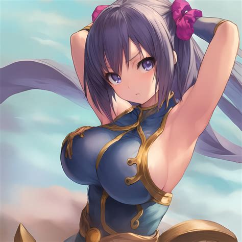 Rule 34 1girls Ai Generated Armpits Arms Behind Head Arms Up Big Breasts Purple Hair Sideboob