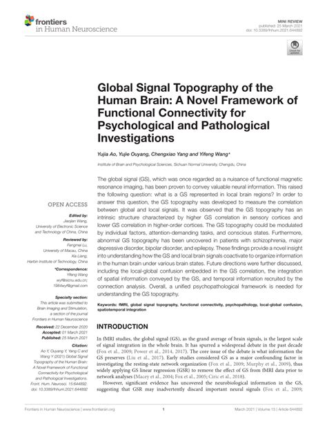 Pdf Mini Review Global Signal Topography Of The Human Brain A Novel
