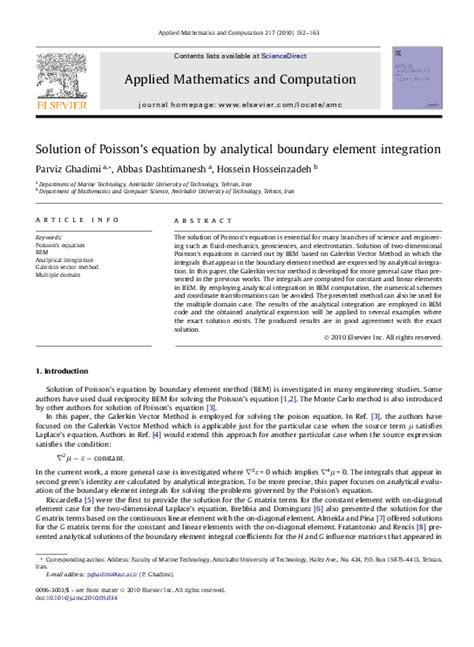 Pdf Solution Of Poissons Equation By Analytical Boundary Element
