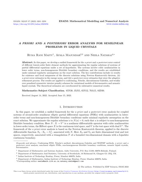 Pdf A Priori And A Posteriori Error Analysis For Semilinear Problems