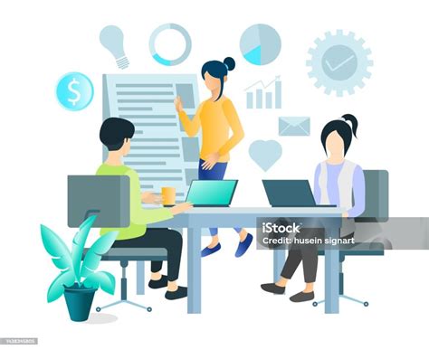 고객 및 팀과의 비즈니스 프레젠테이션 그림 랜딩 페이지 전단지 인포그래픽 및 기타 그래픽 관련 자산벡터에 적합 고객에 대한 스톡