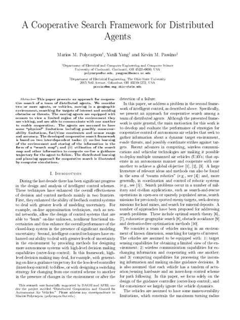 2001 A Cooperative Search Framework For Distributed Agents Pdf