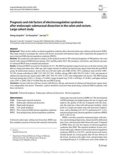Prognosis And Risk Factors Of Electrocoagulation Syndrome After Endoscopic Submucosal Dissection
