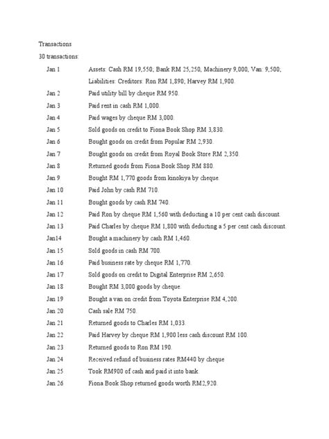 Accounting 30 Transactions Pdf