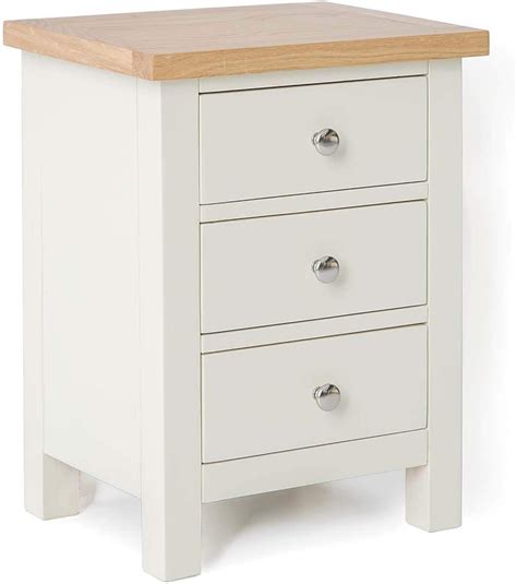 Roselandfurniture Farrow Cream Bedside Table Quality 3 Drawer Bedside