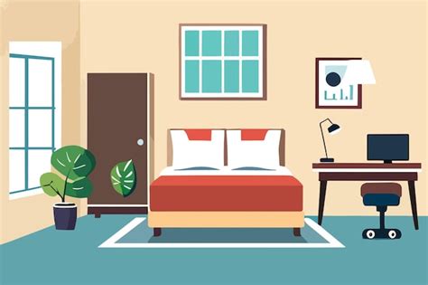 Um Quarto Com Uma Cama Uma Escrivaninha E Uma Planta Na Parede