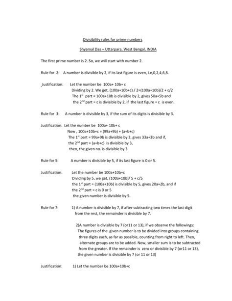 Divisibility Rules For Prime Numbers