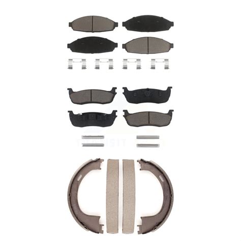 Ceramic Brake Pads And Parking Shoes Front Rear Kit For Lincoln Town Car
