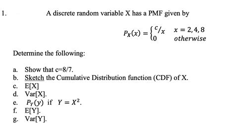 Solved A Discrete Random Variable X Has A PMF Given By Chegg