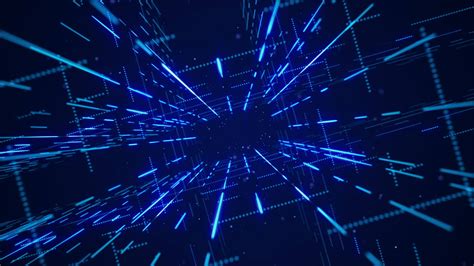 A Futuristic Blue Grid Network Of Blinking Digital Data Lights And Floating Particles