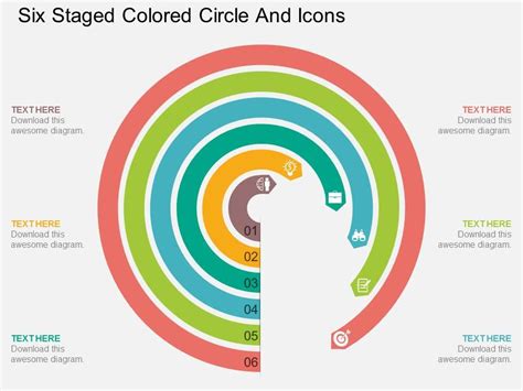 Us Six Staged Colored Circle And Icons Flat Powerpoint Design PowerPoint Slide Presentation