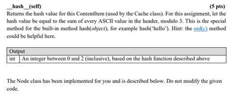 Solved Hash Self 5 Pts Returns The Hash Value For This Chegg Com