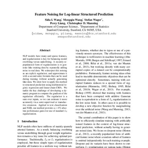 Feature Noising For Log Linear Structured Prediction Acl Anthology