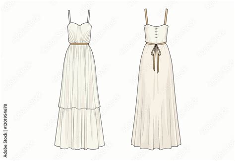 Tiered Maxi Dress Technical Drawing Bustier Strap Relaxed Fit Front