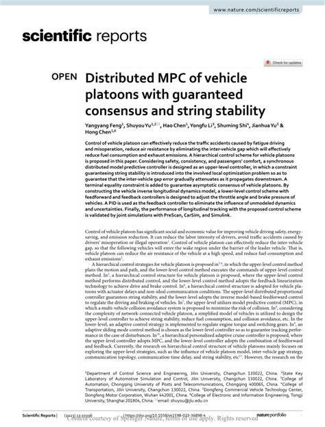 PDF Distributed MPC Of Vehicle Platoons With Guaranteed Consensus And String Stability