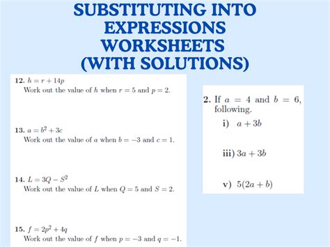 Substituting Into Expressions Worksheets With Solutions Teaching