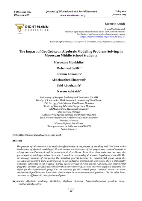 pdf the impact of geogebra on algebraic modeling problem solving in